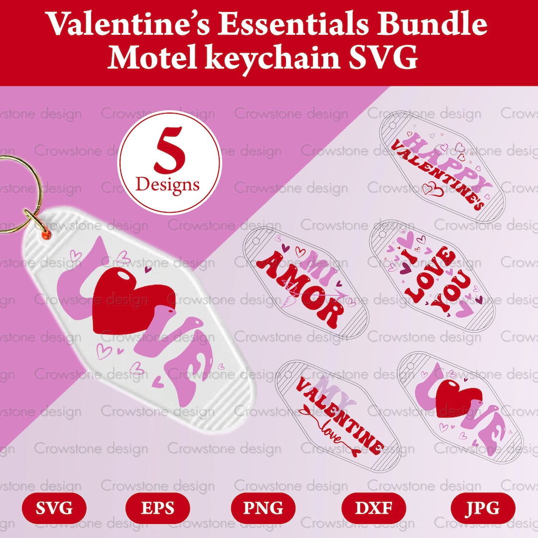 5 Valentine Keychain Svg Bundle,motel Keychain Svg,retro Valentine ...