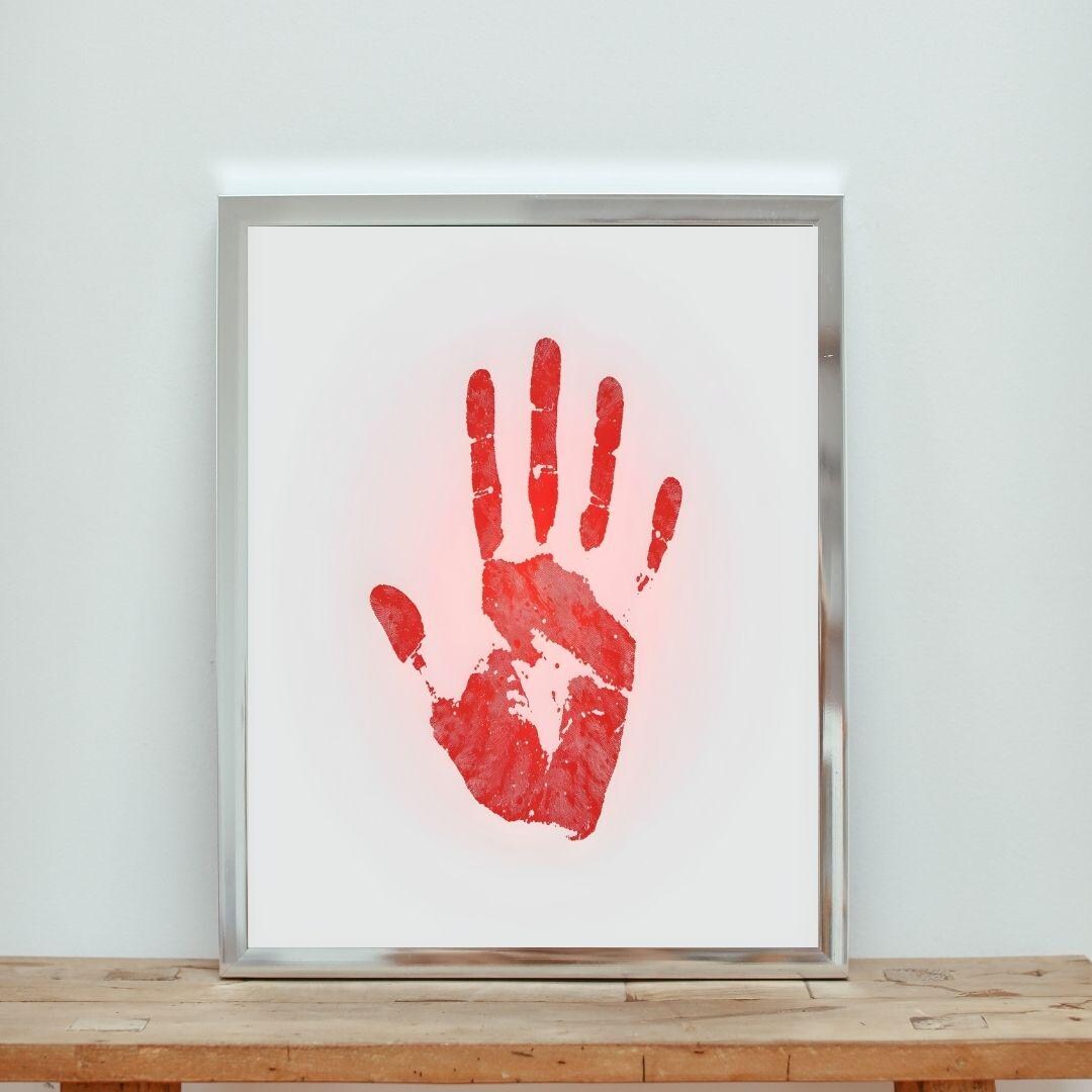 Red Handprint Art Print, Minimalist Glowing Hand, Modern Wall Decor ...