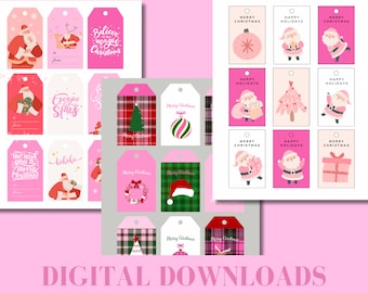 Printable Pink Christmas Gift Tags Pink Printable Christmas - Etsy