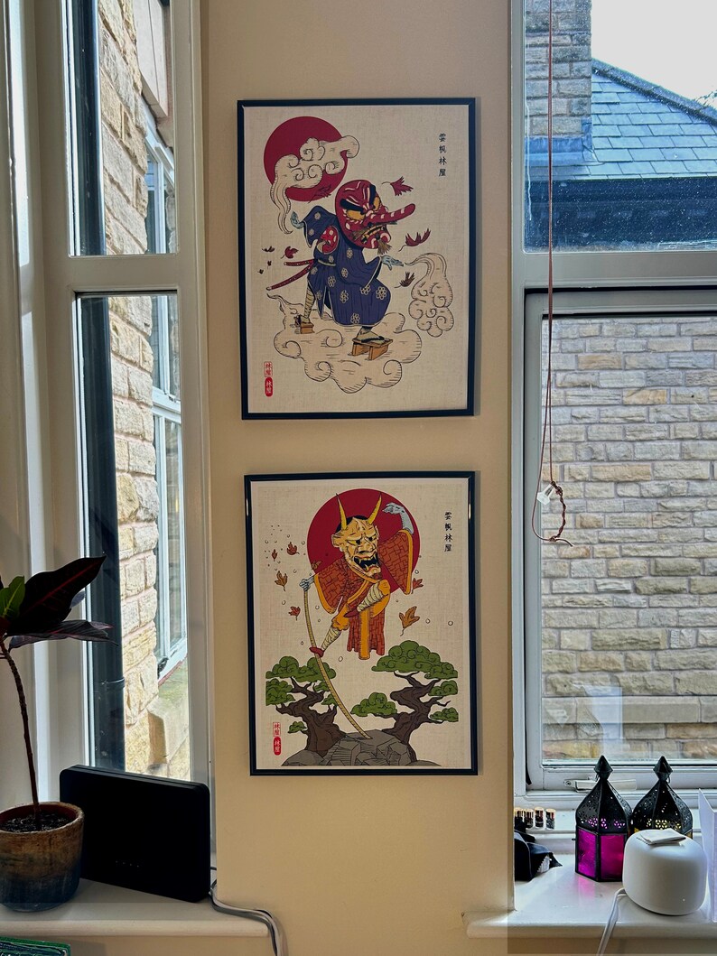 TENGU Noh Theatre Japanese Style Art High Quality Silk Print, Handmade ...