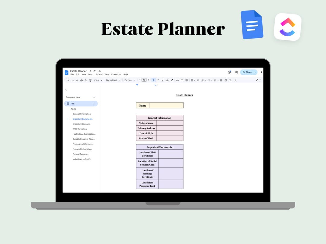 Estate Planner (google Docs / Clickup Format) - Etsy