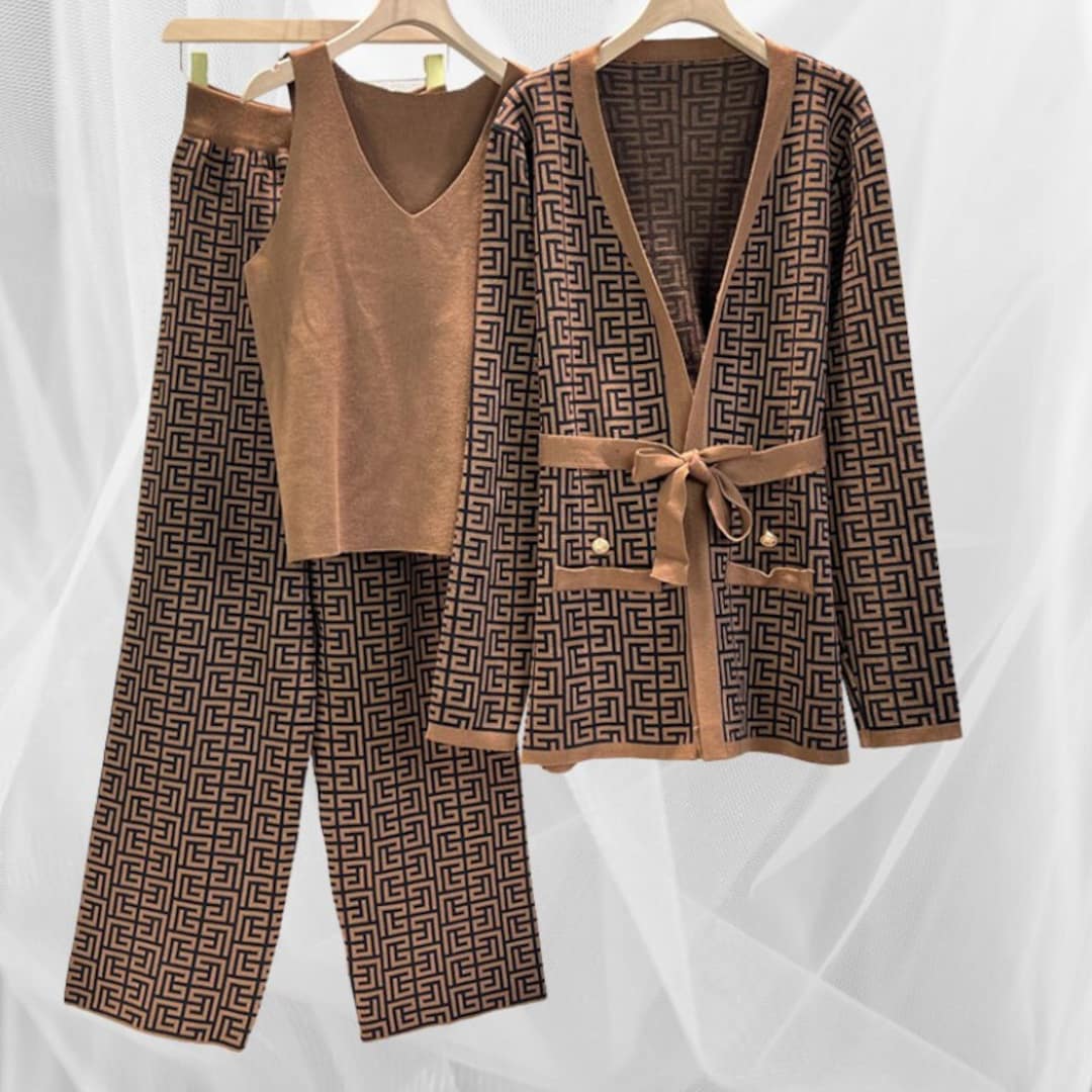 Paneled Knitwear WOMEN Winter Suit With Wide Leg Pant, OL Sweater Long ...