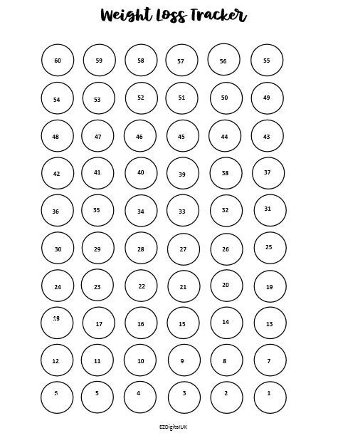 Weight Loss Tracker - 60lbs - Etsy