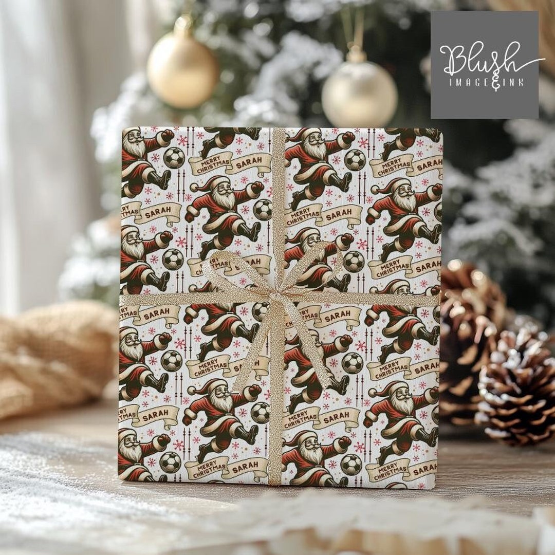 Soccer Christmas Wrapping Paper Personalized Gift Wrap Santa Soccer ...