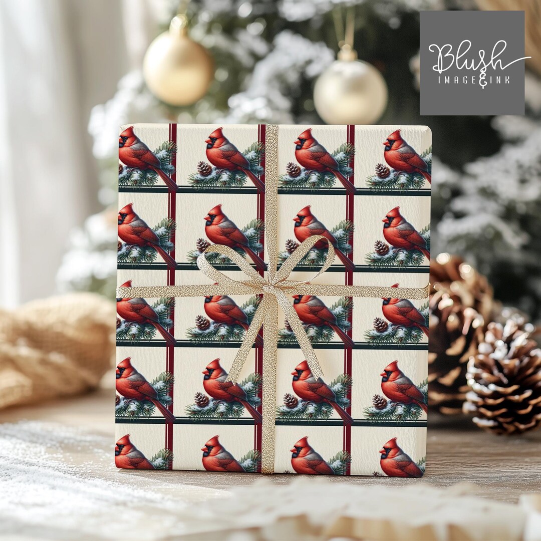 Cardinal Christmas Gift Wrapping Paper Holiday Gift Wrap Cardinal Xmas ...