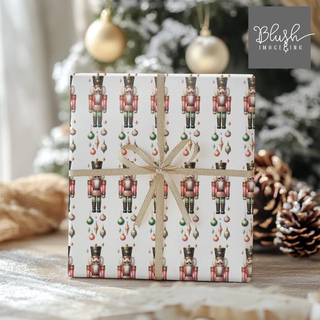 Wrapping Paper Nutcracker Christmas Elegant Gift Wrap in Pink and Green ...