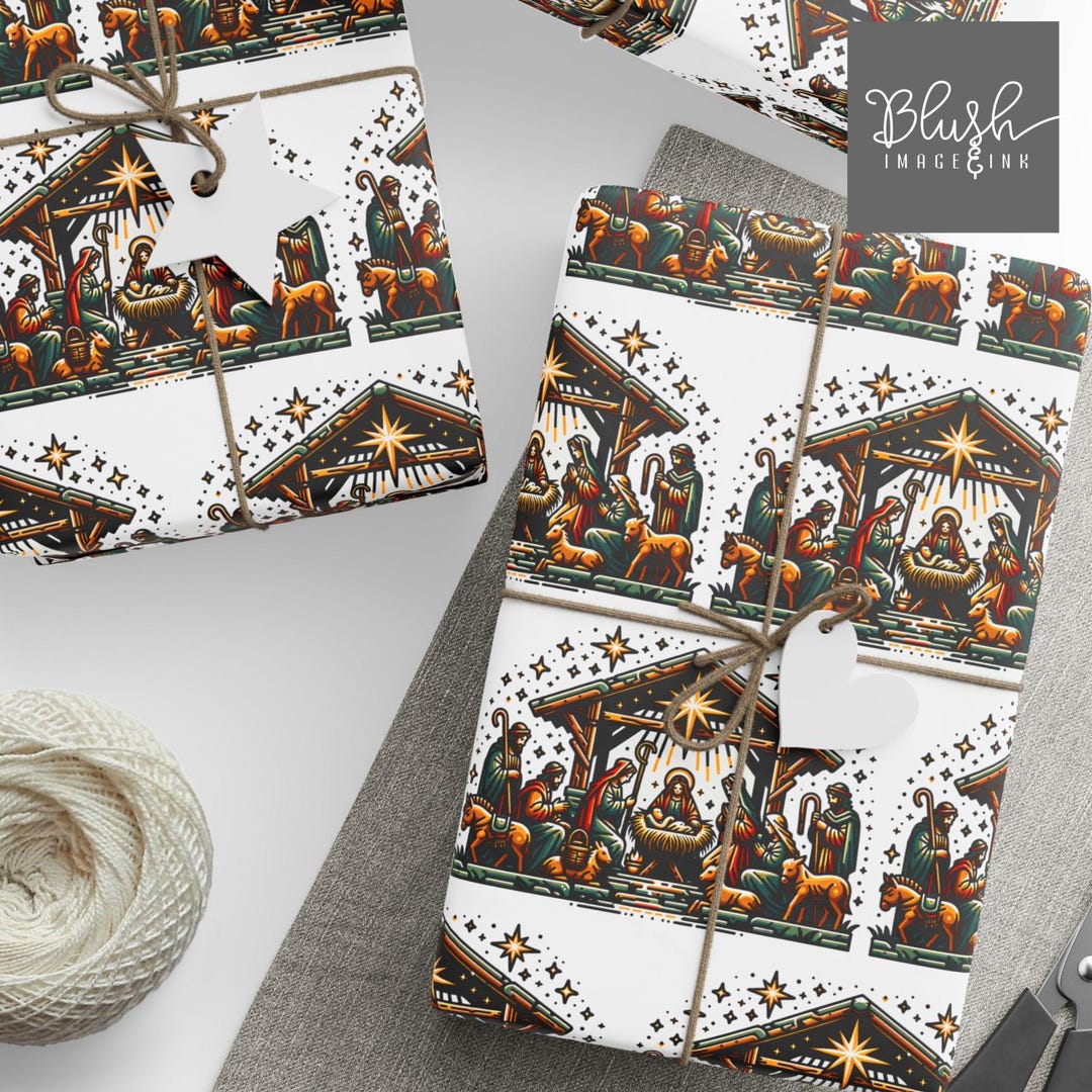 Christmas Nativity Scene Wrapping Paper Roll Holiday Gift Wrap ...