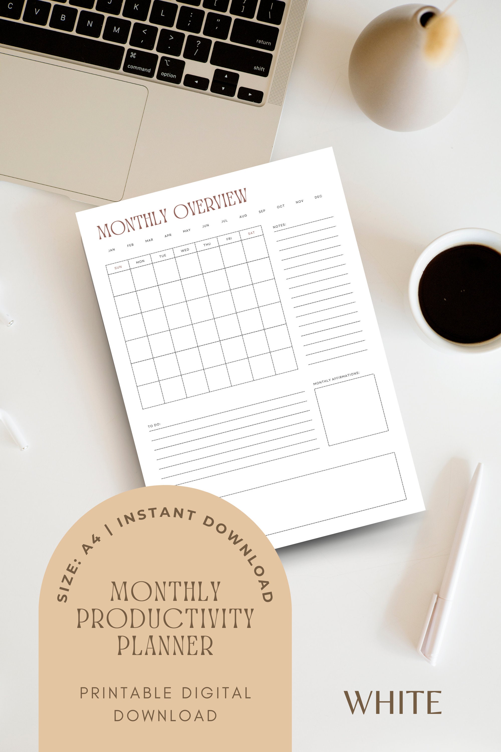 Monthly Productivity Planner Printable A4, Portrait, Minimalist Design ...
