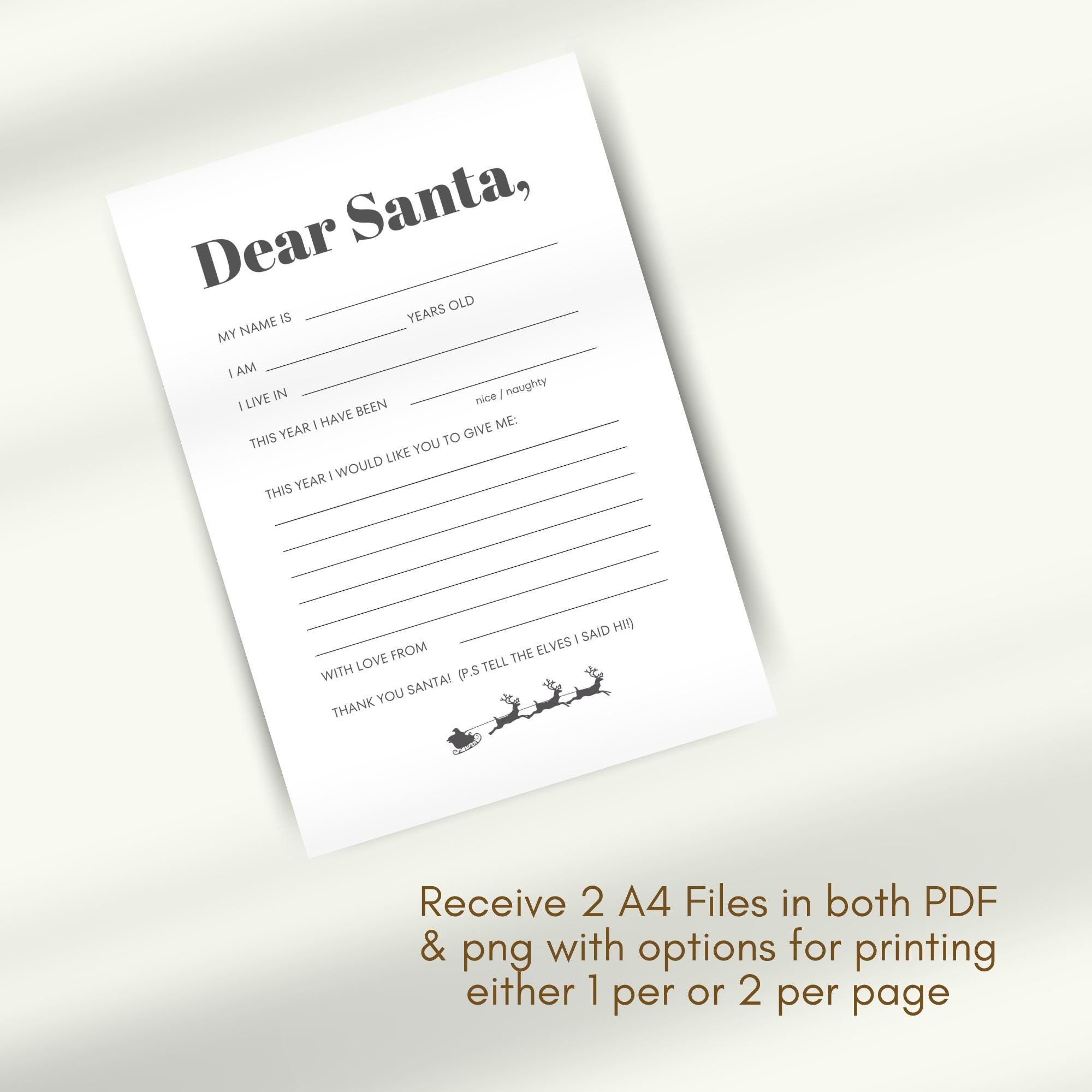 Printable Letter to Santa: Kids Christmas Wish List (digital Download ...