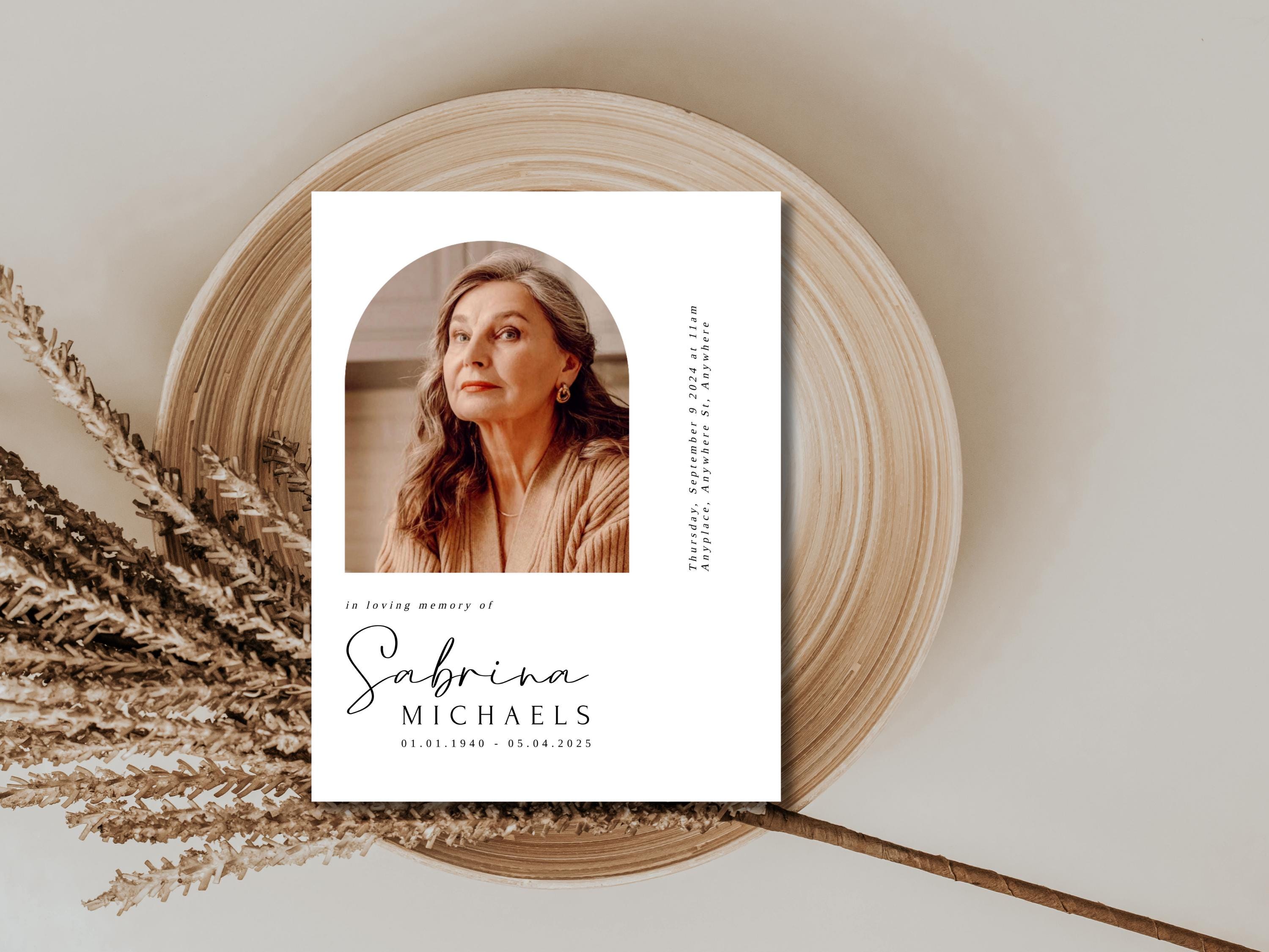 Arch Funeral Program Template, Aesthetic Minimalist Folded Funeral ...