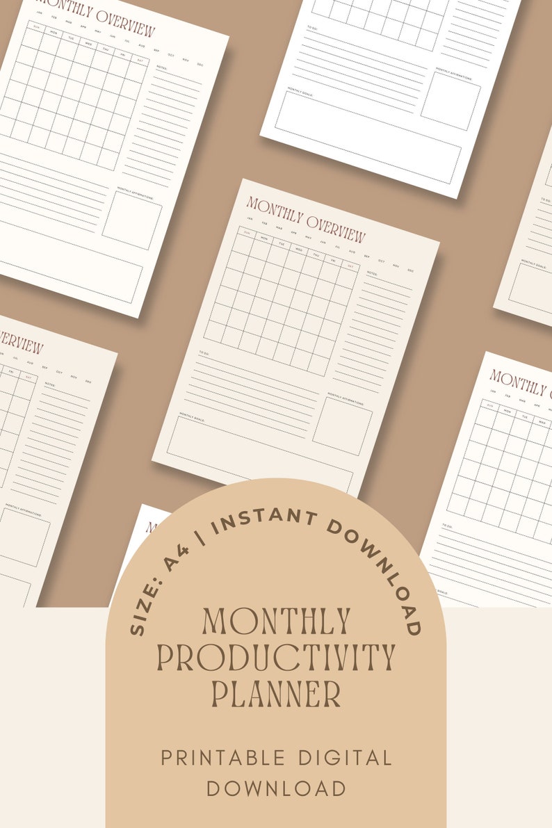Monthly Productivity Planner Printable A4, Portrait, Minimalist Design ...
