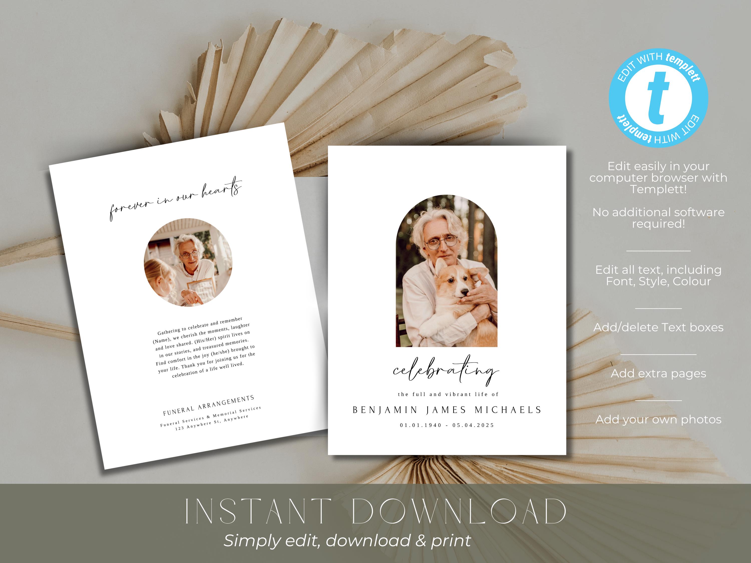 Modern Arch Funeral Program Template, Aesthetic Minimalist Folded ...