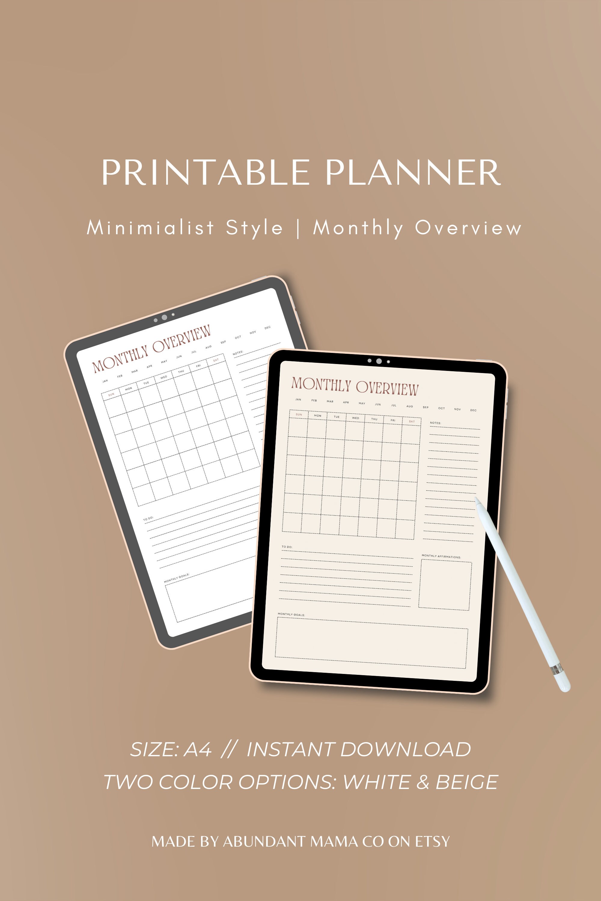Monthly Productivity Planner Printable A4, Portrait, Minimalist Design ...