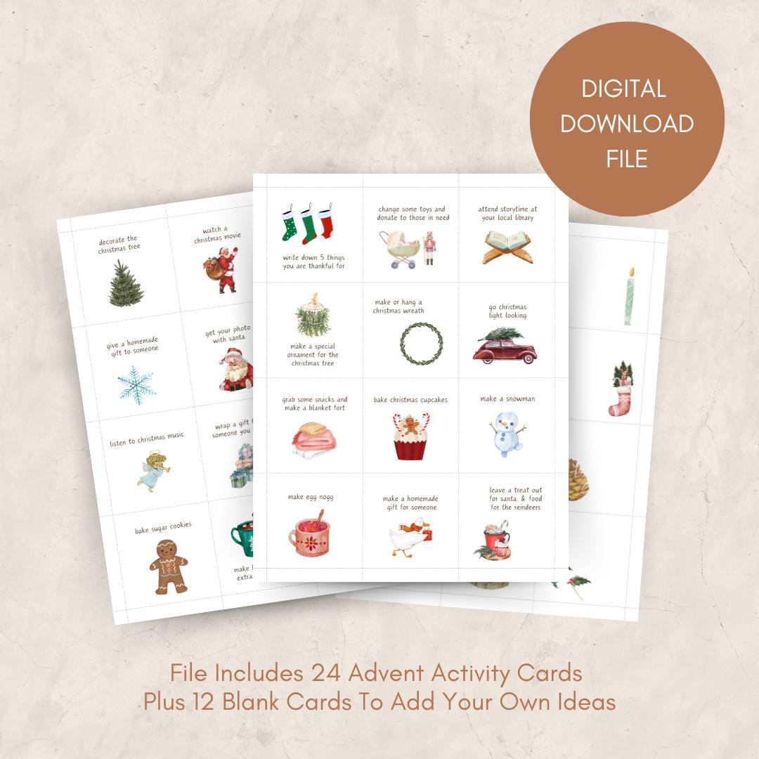 Printable Advent Activity Cards for Kids | Kids Advent Cards, Christmas ...