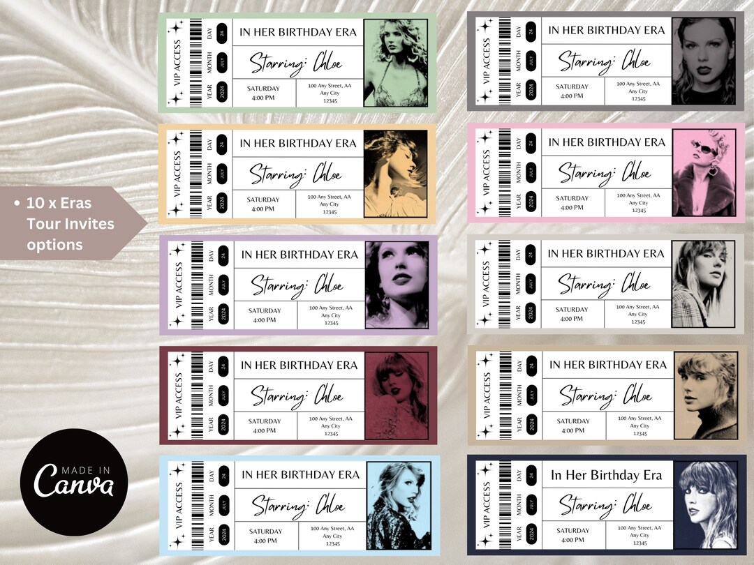 10 Editable Ticket Stub Invitations Digital Template Swift in Her ...