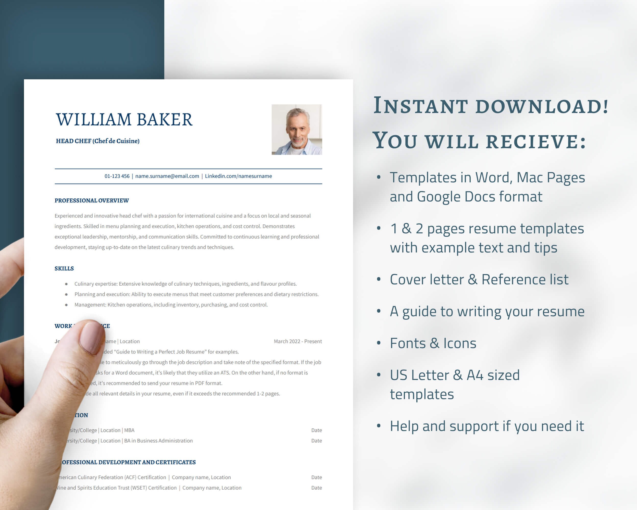 CHEF and FOOD PREPARER Resume Template. Example Text and Sections ...