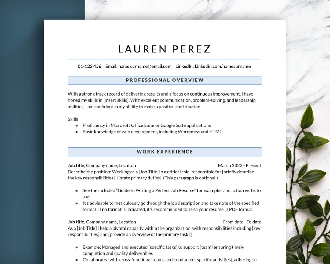 NOUVEAU modèle de CV compatible ATS à 1 colonne dans Word - Etsy France