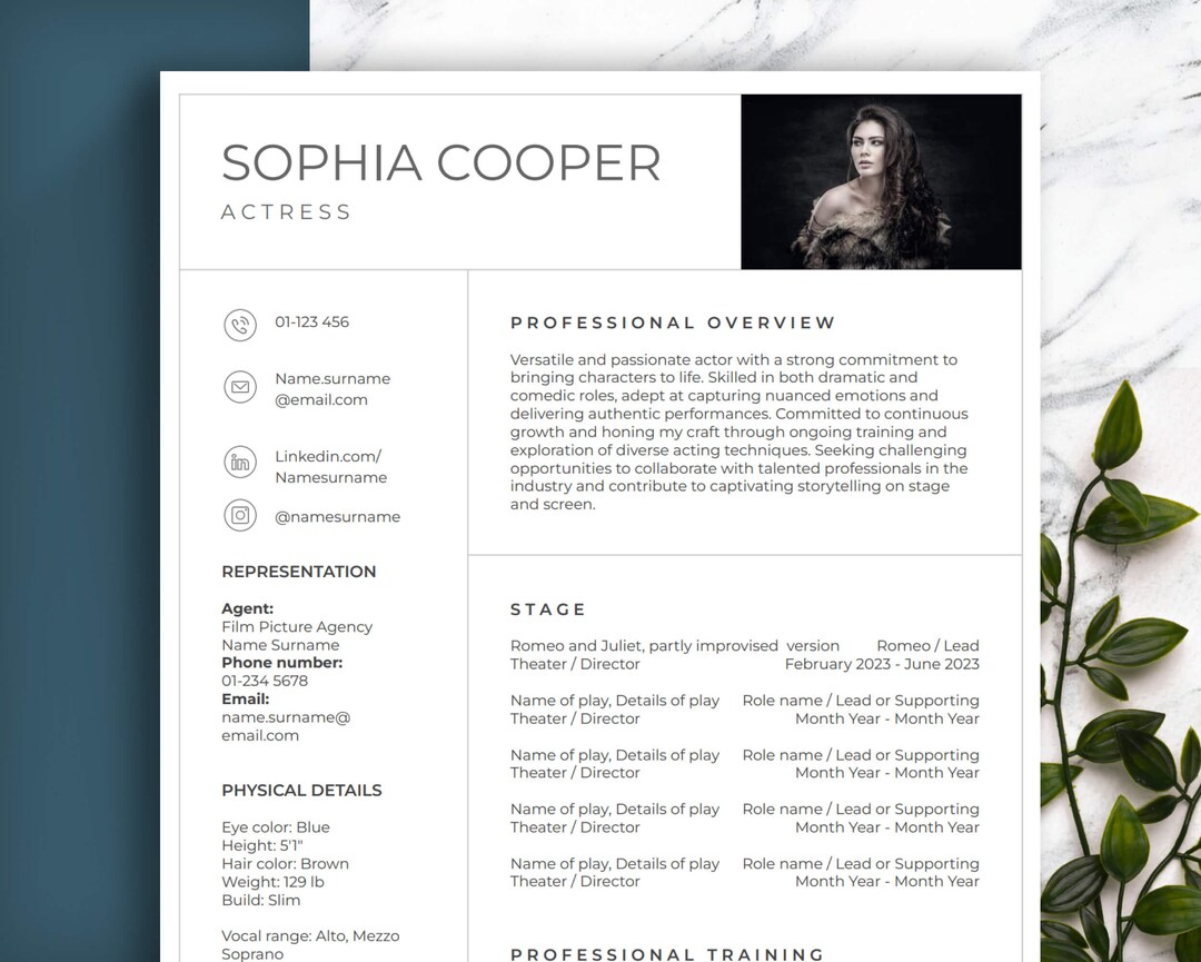 ACTRESS or Actor MODERN Resume for Theatre. Text & Sections Especially ...