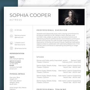 ACTRESS or Actor MODERN Resume for Theatre. Text & Sections Especially ...