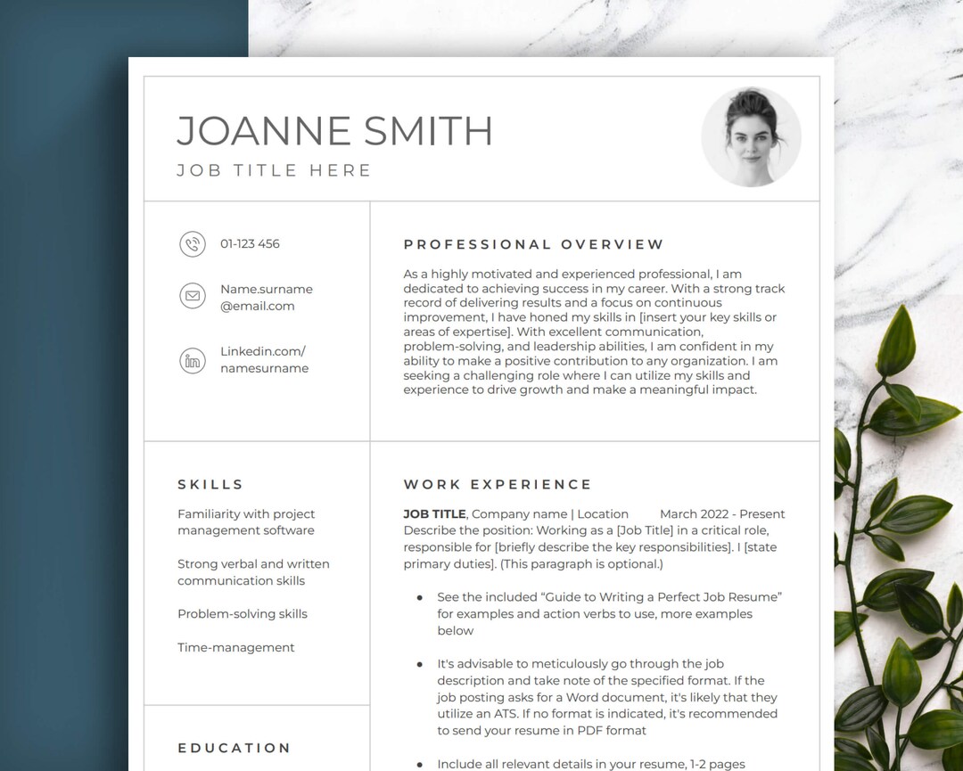 BEST STYLISH 2-column Resume With Photo. CV Template in Microsoft Word ...