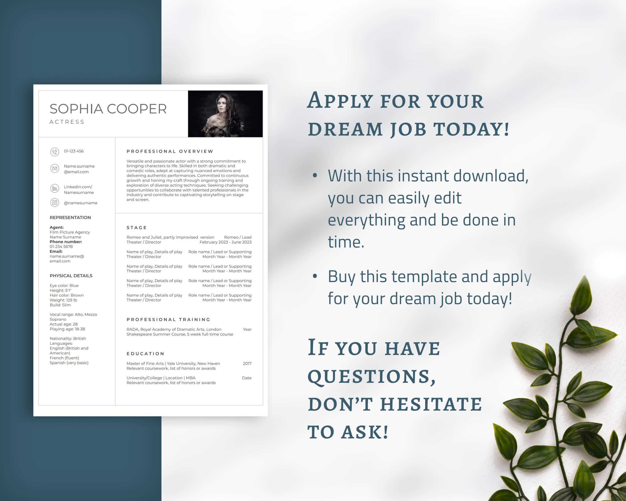 ACTRESS or Actor MODERN Resume for Theatre. Text & Sections Especially ...