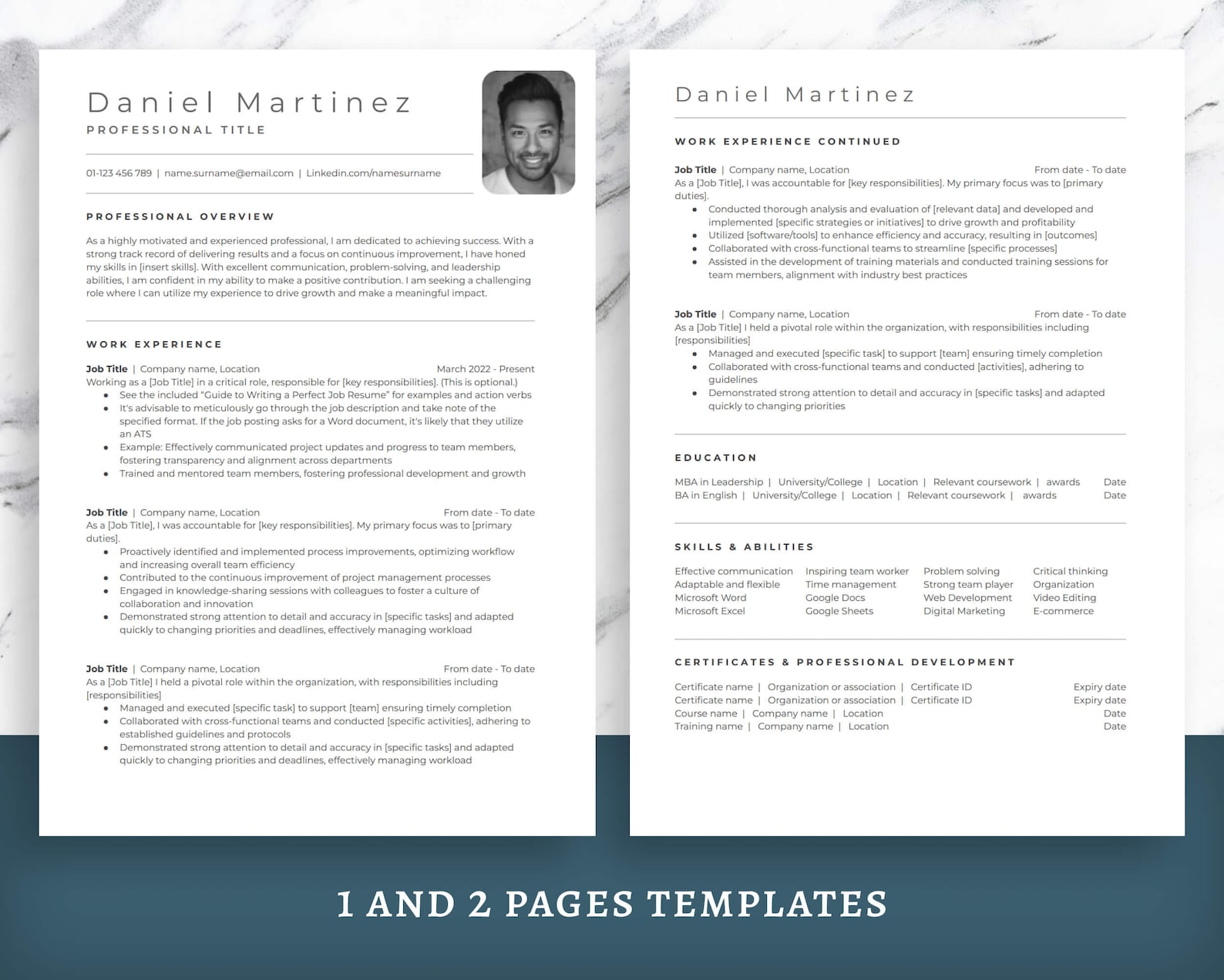 CLASSIC PROFESSIONAL 1-column Resume Template, Modern Resume Template ...