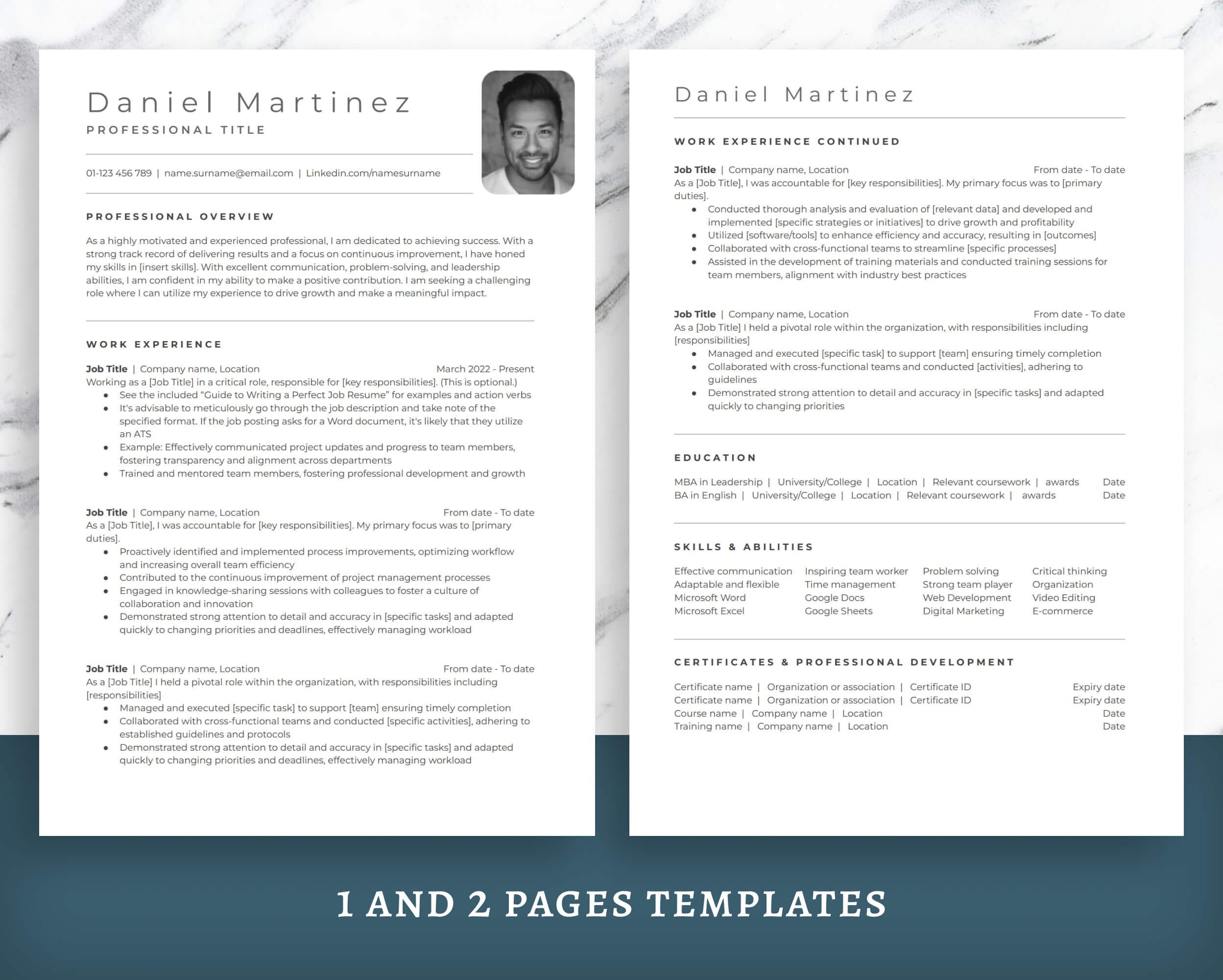 CLASSIC PROFESSIONAL 1-column Resume Template, Modern Resume Template ...