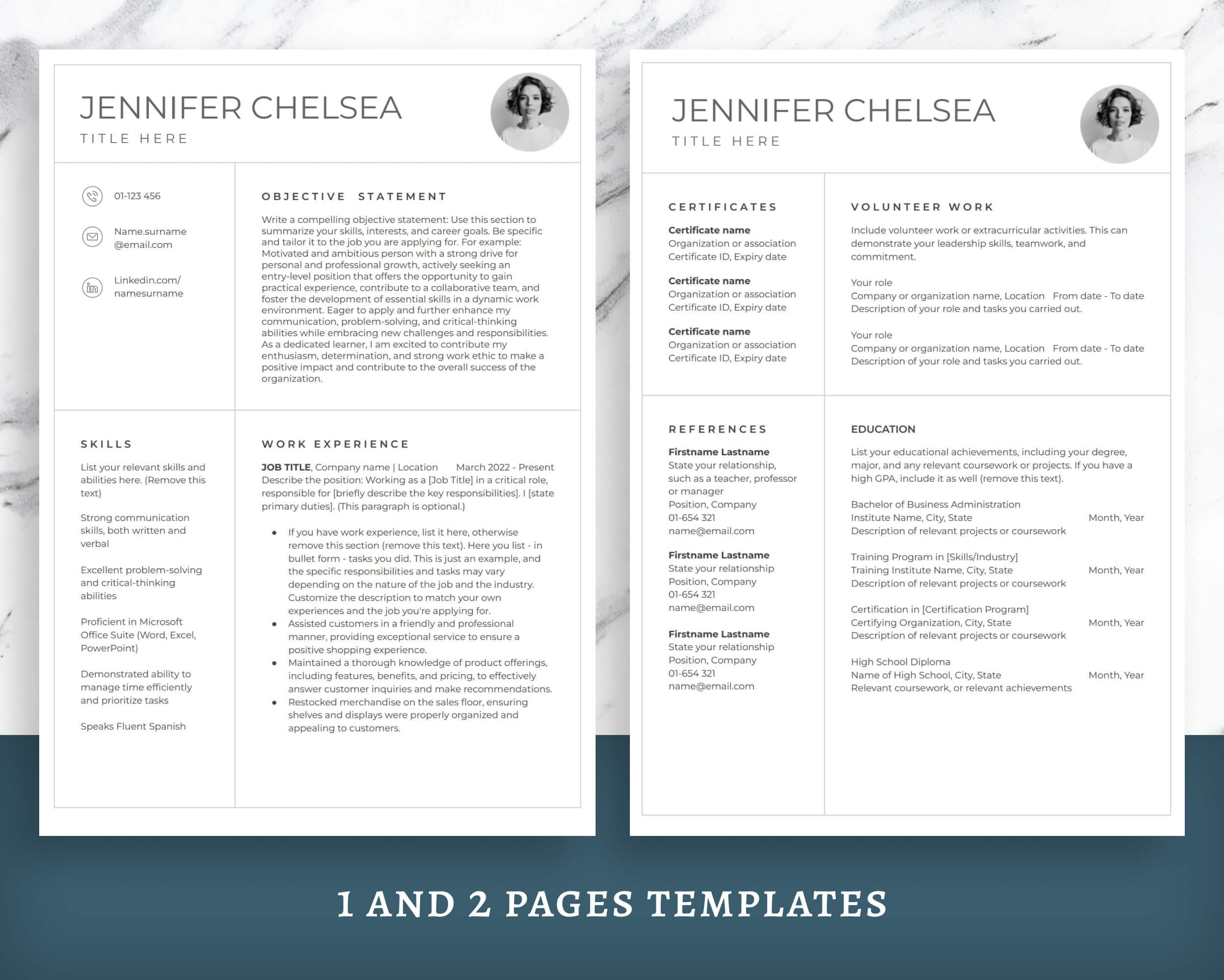 FIRST JOB Modern Student Resume Template With Photo, Skills Based for ...