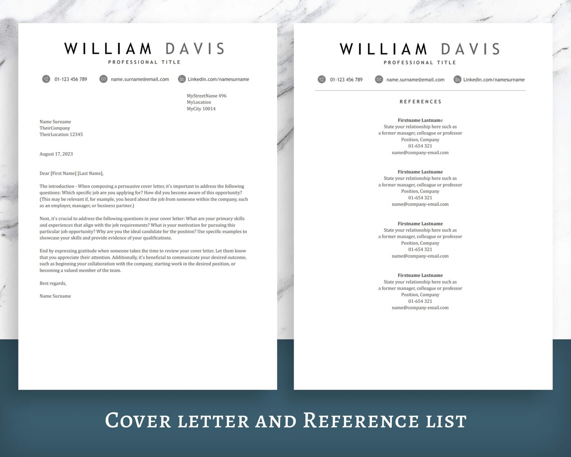 PROFESSIONAL ATS Resume Template. 1 Page & 2 Pages CV. Matching Cover ...