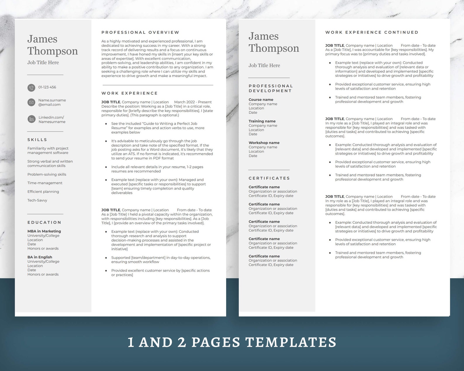 Easy-to-edit 2-column Resume Templates in Word, Google Docs and Pages ...