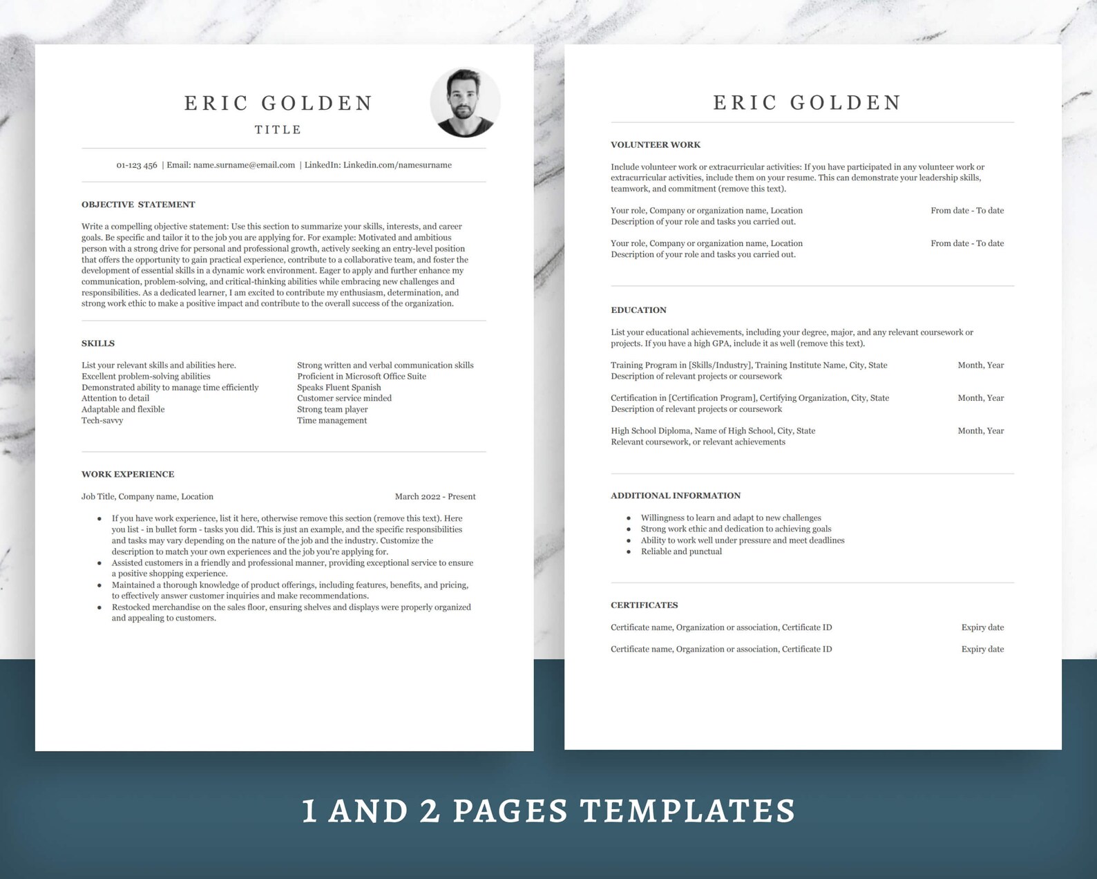 STUDENT Resume Template for INTERNSHIP, a First Job, High School ...