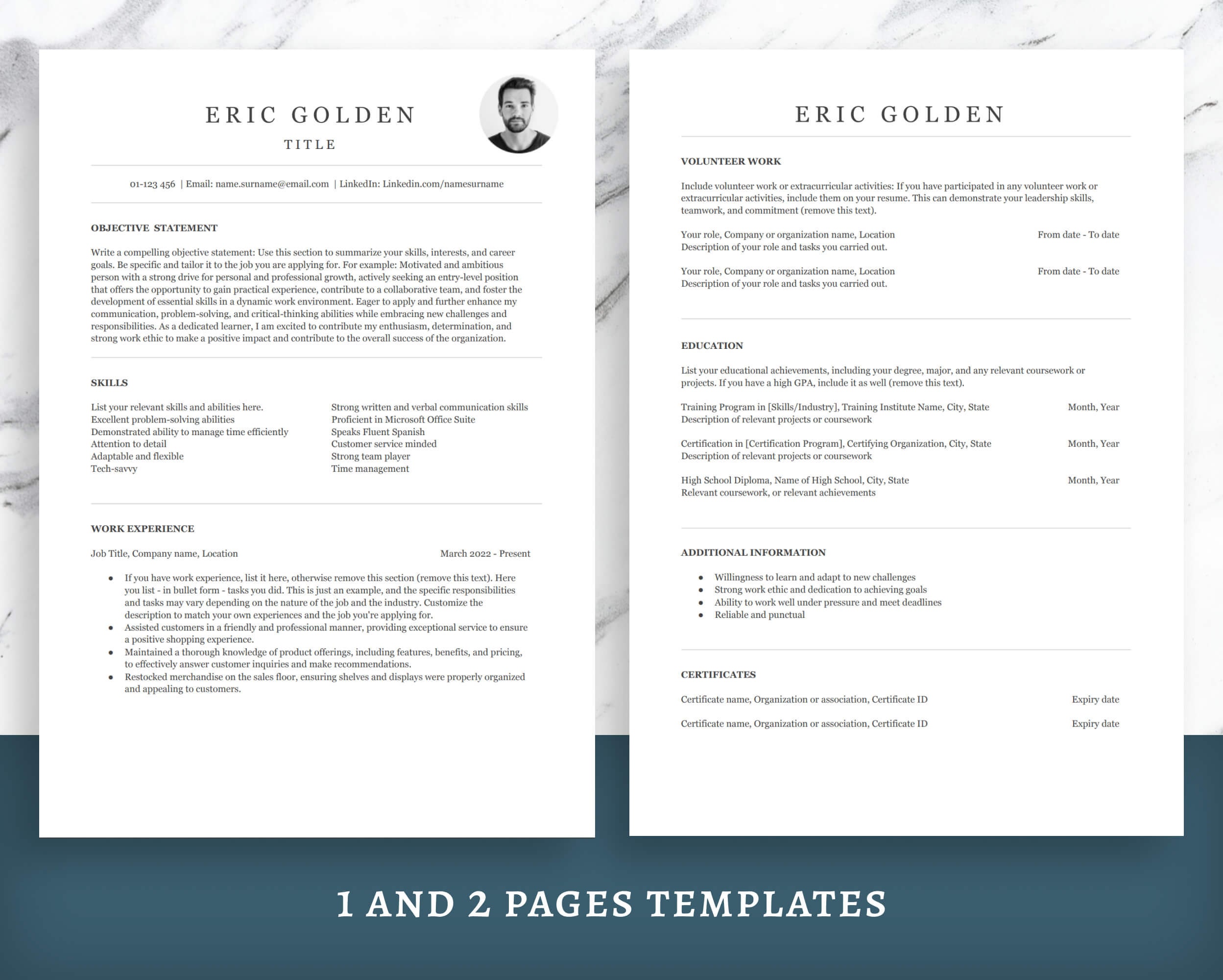 STUDENT Resume Template for INTERNSHIP, a First Job, High School ...