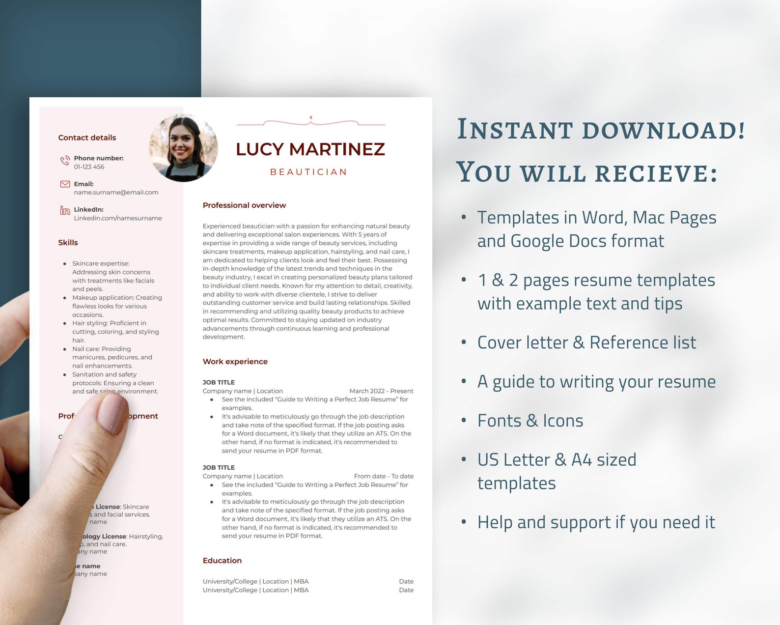 BEAUTICIAN Resume Template. Example Text and Sections Especially for ...