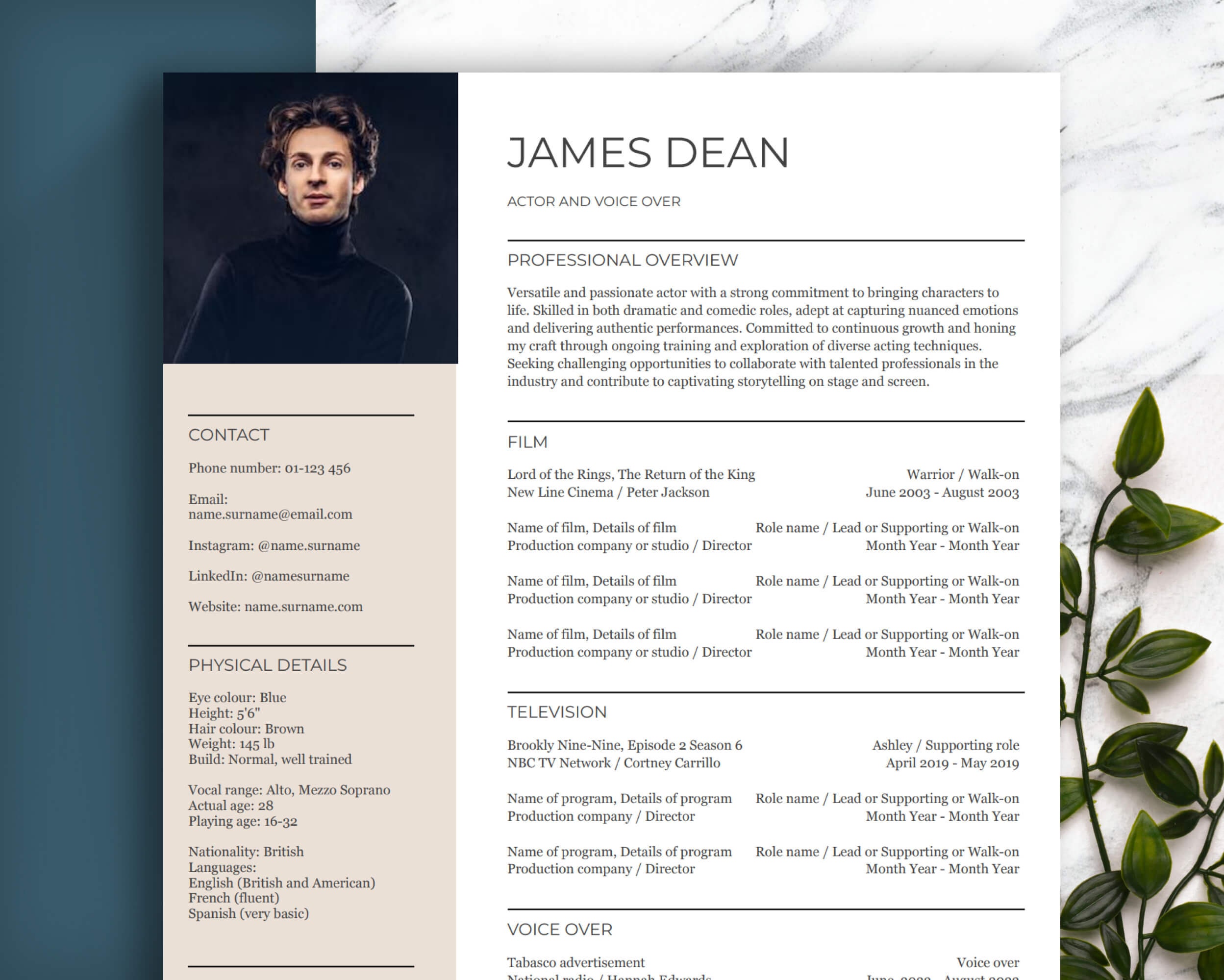 FILM & TV ACTOR Resume. Example Text and Sections Especially for Actors ...