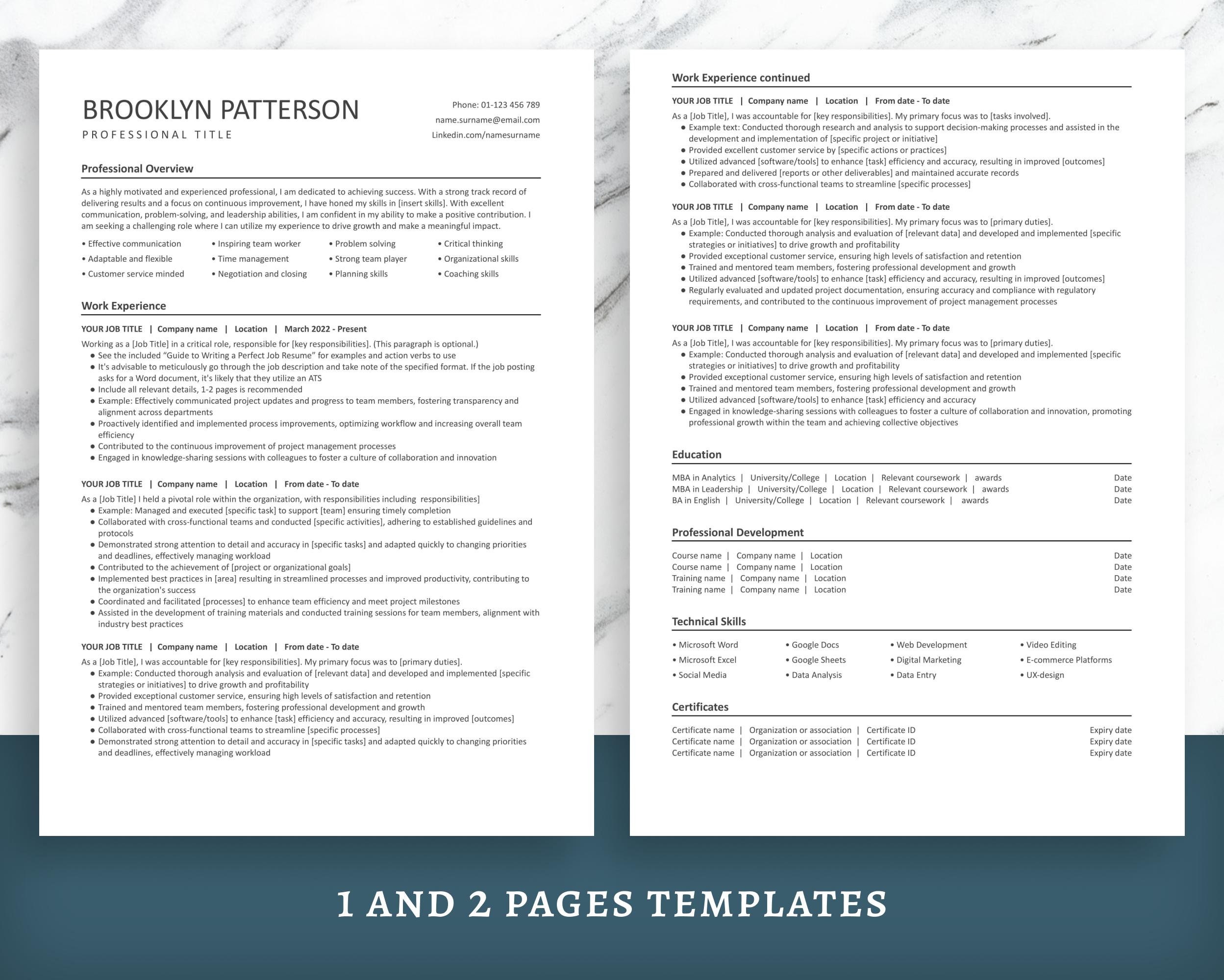 CLEAN COMPACT Modern Ats-friendly Resume Template, Hassle-free, Easy ...