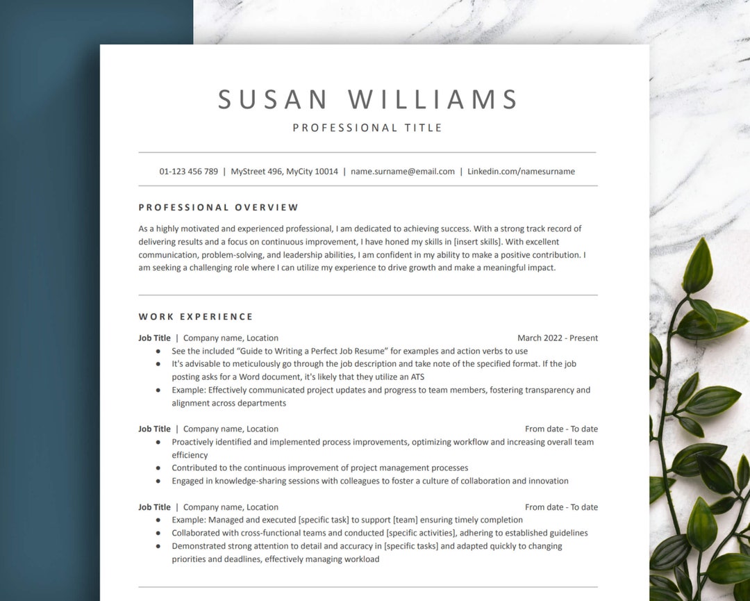 Ats-friendly Resume Template, Classic Simple CV (digital Download) - Etsy