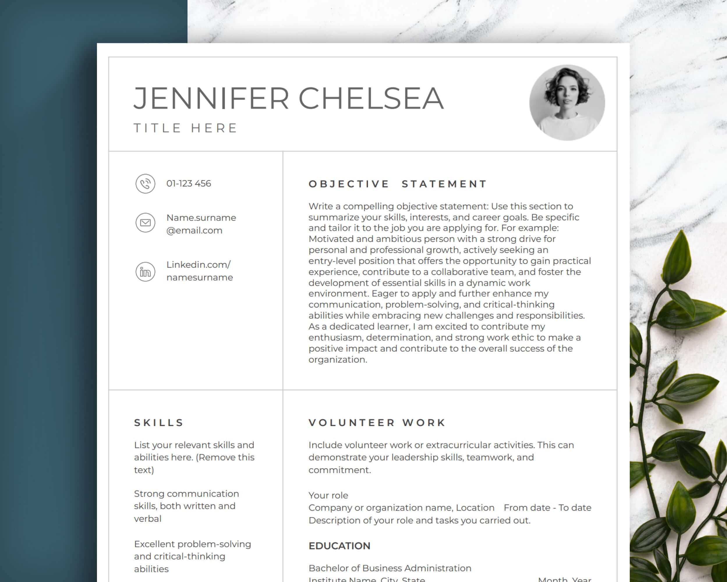 FIRST JOB Modern Student Resume Template With Photo, Skills Based for ...
