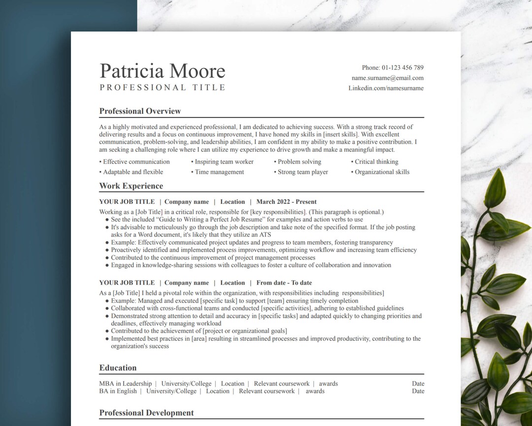 BASIC COMPACT Ats-friendly Resume Template, Hassle Free and Easy. Stand ...