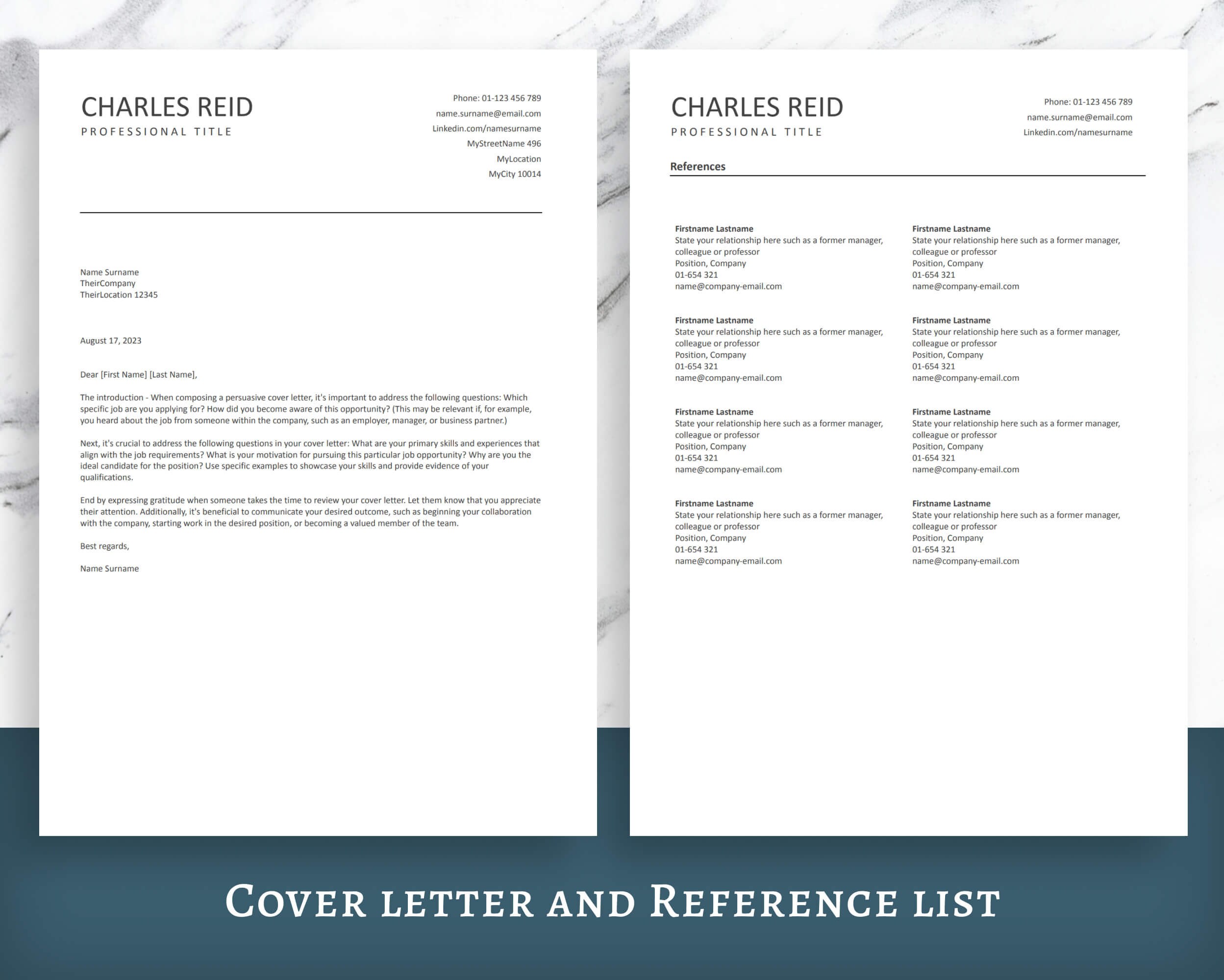 ATS Resume Template, Cover Letter, and Reference List (digital Download ...