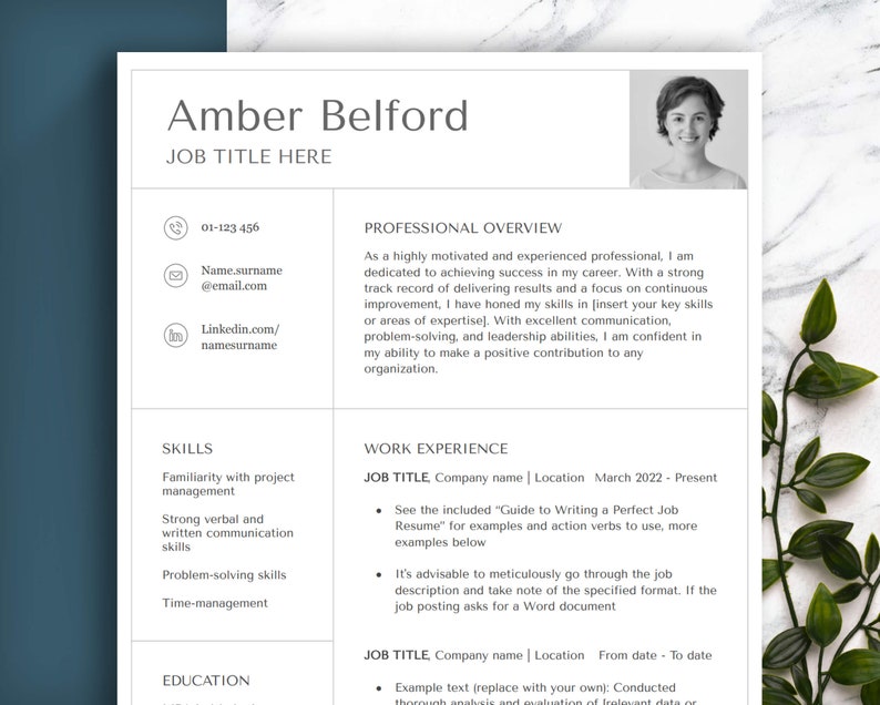 BEST MODERN 2-column Resume With Photo. CV Template in Microsoft Word ...