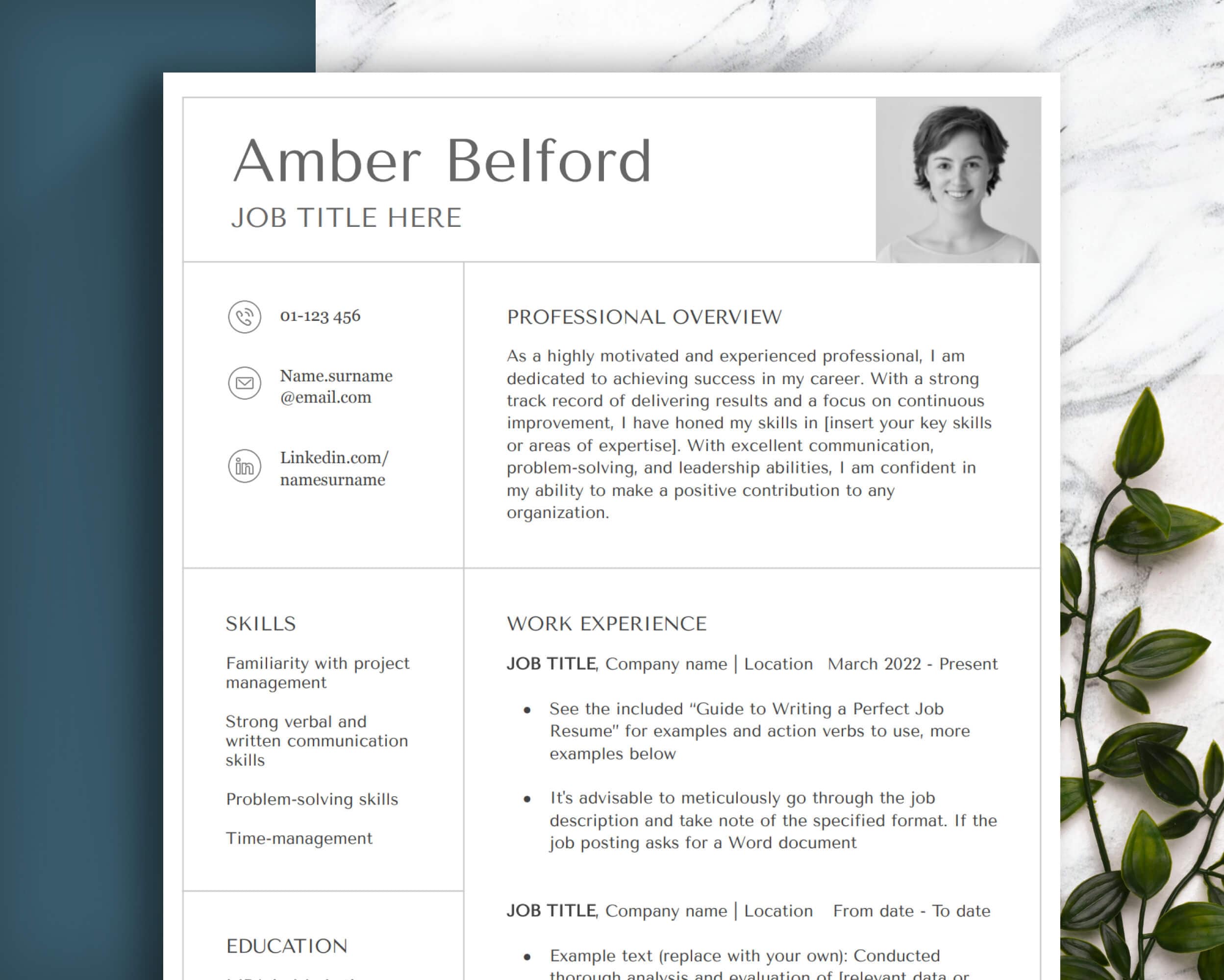 BEST MODERN 2-column Resume With Photo. CV Template in Microsoft Word ...