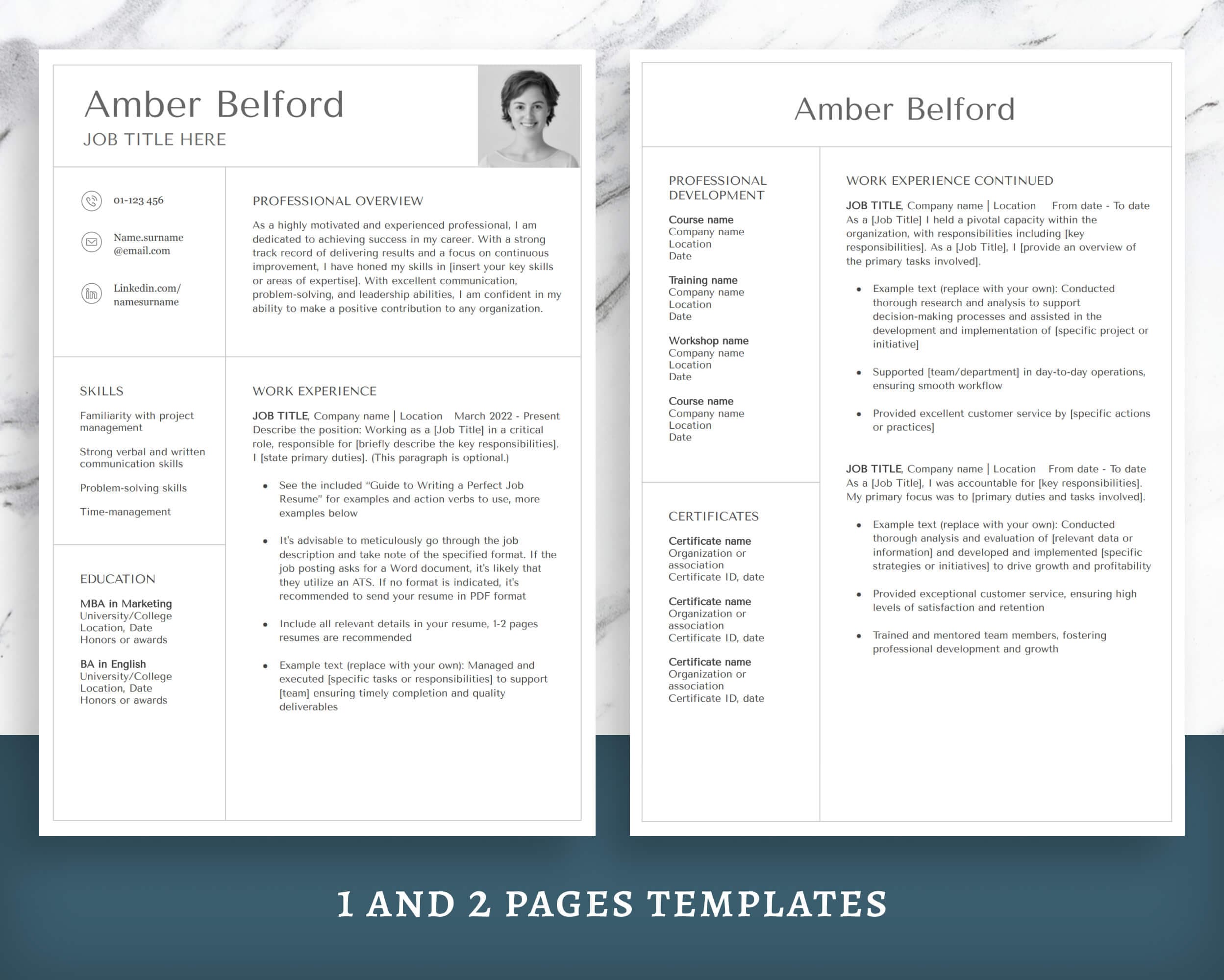 BEST MODERN 2-column Resume With Photo. CV Template in Microsoft Word ...