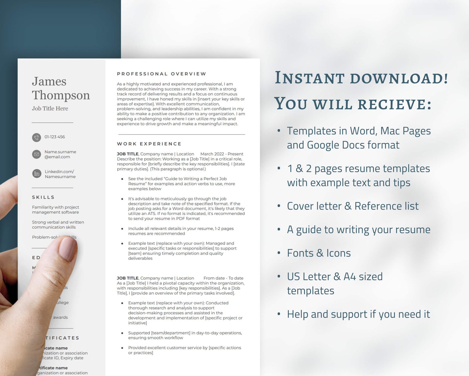 Easy-to-edit 2-column Resume Templates in Word, Google Docs and Pages ...