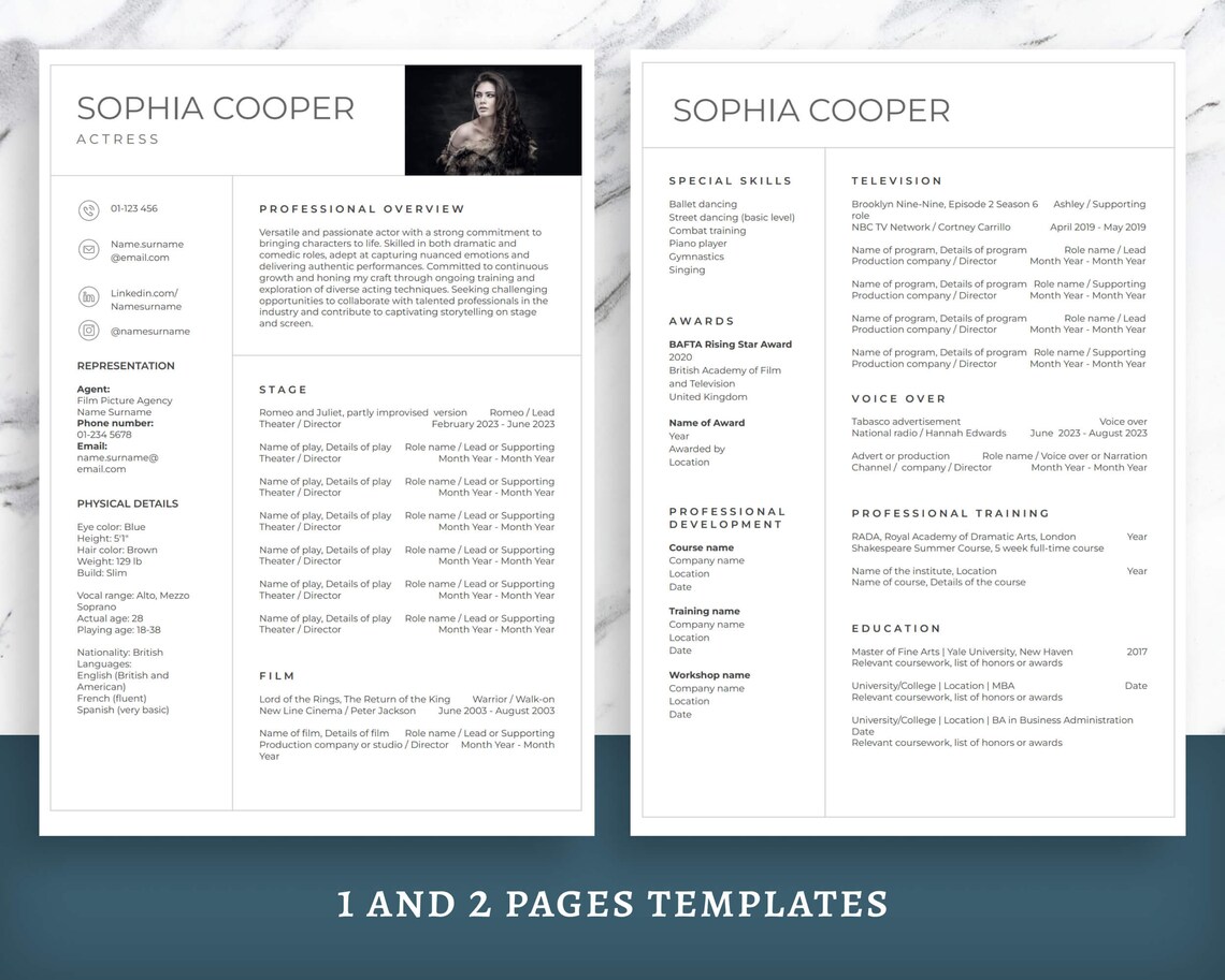 ACTRESS or Actor MODERN Resume for Theatre. Text & Sections Especially ...