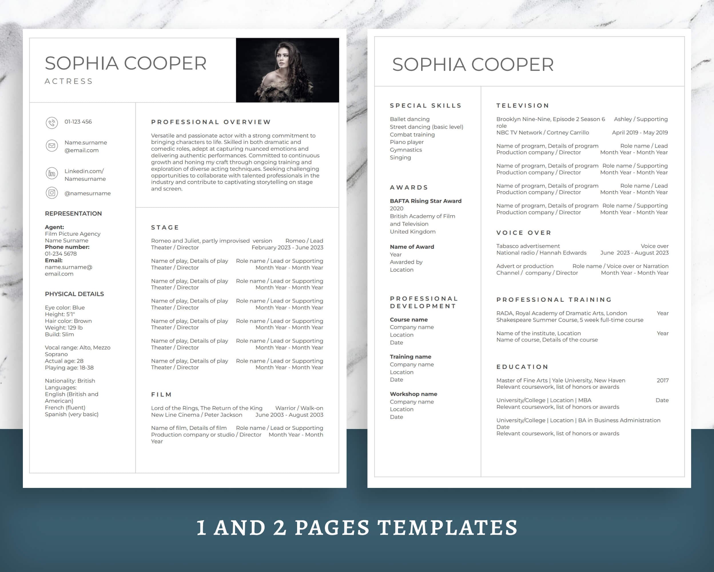 ACTRESS or Actor MODERN Resume for Theatre. Text & Sections Especially ...