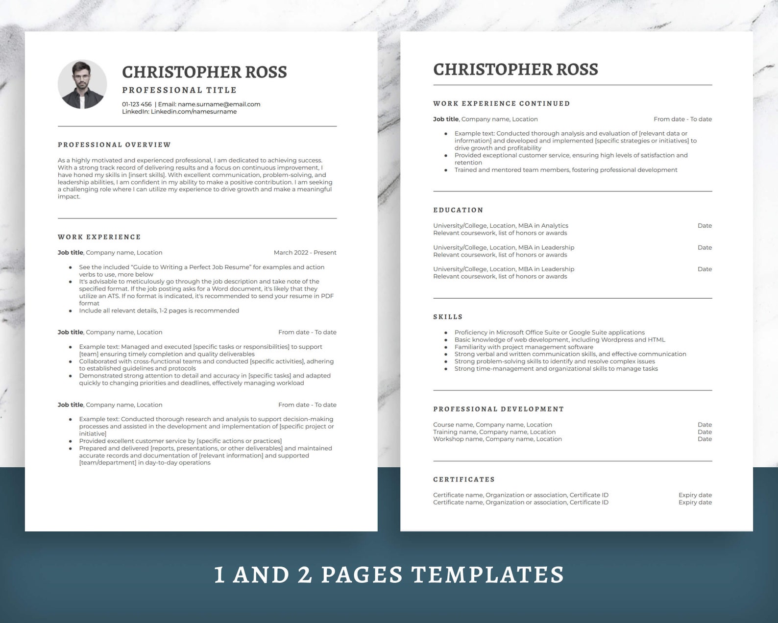 1-column MODERN MINIMALIST Resume With Photo. Templates in Word, Google ...