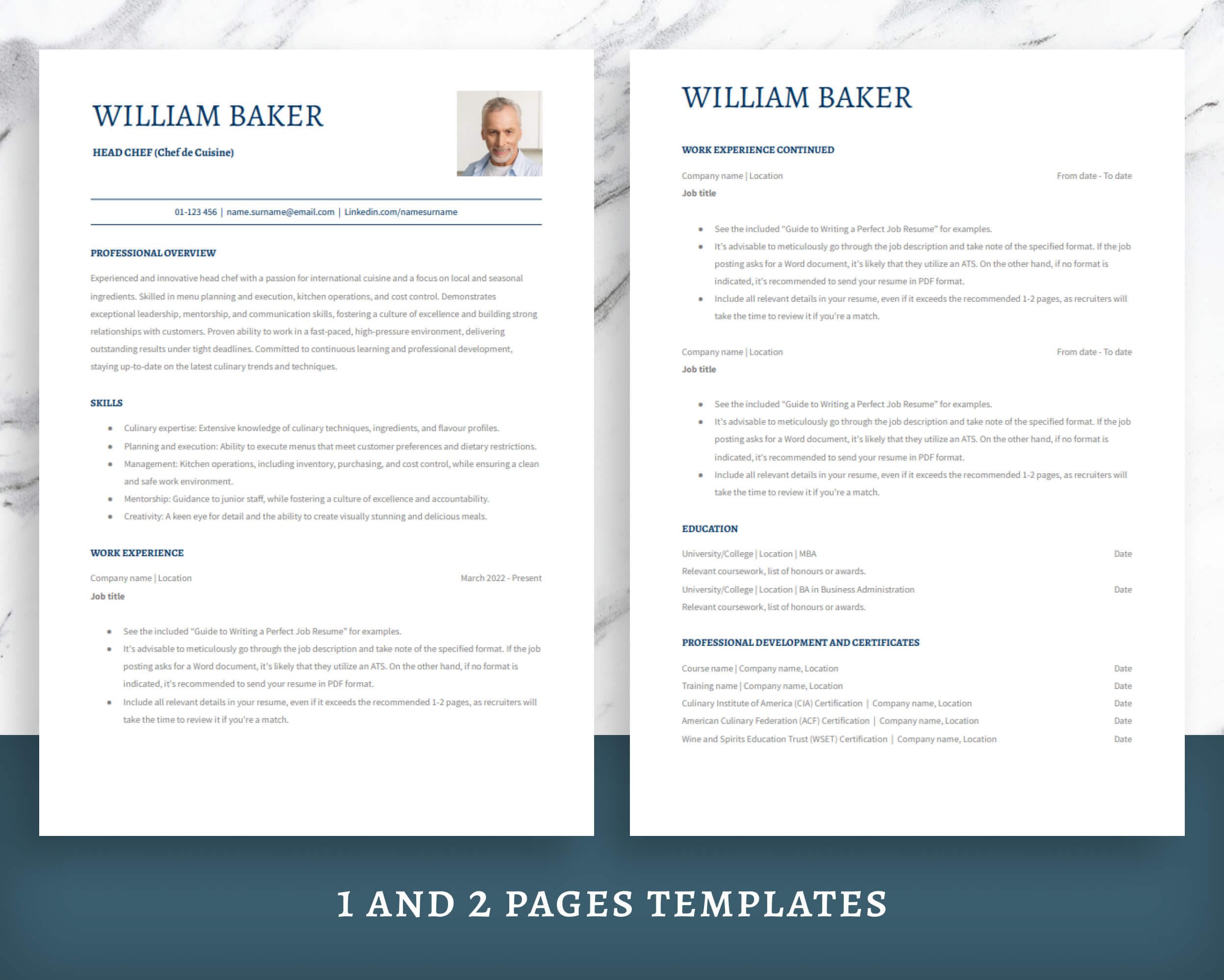 CHEF and FOOD PREPARER Resume Template. Example Text and Sections ...