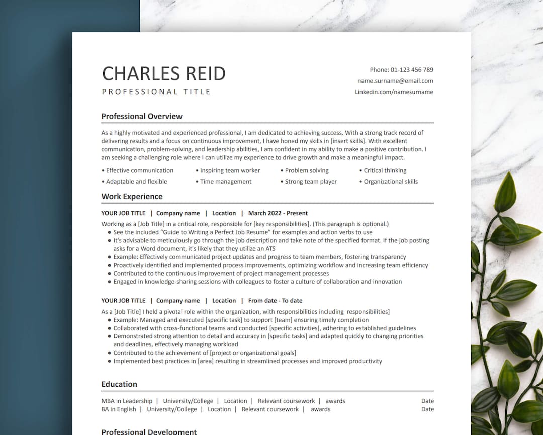 MODERN COMPACT Ats-friendly Resume Template, Hassle Free and Easy ...