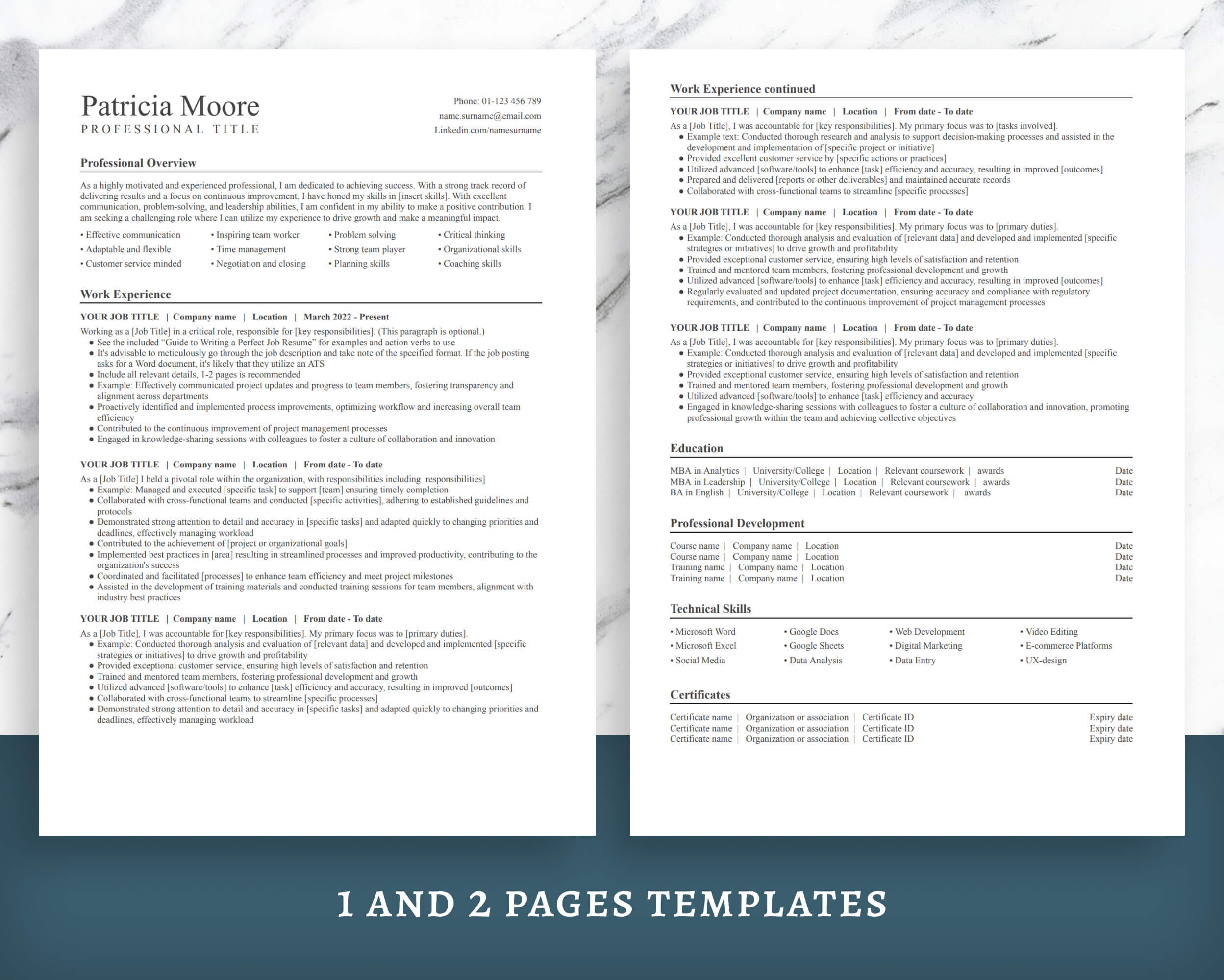 BASIC COMPACT Ats-friendly Resume Template, Hassle Free and Easy. Stand ...