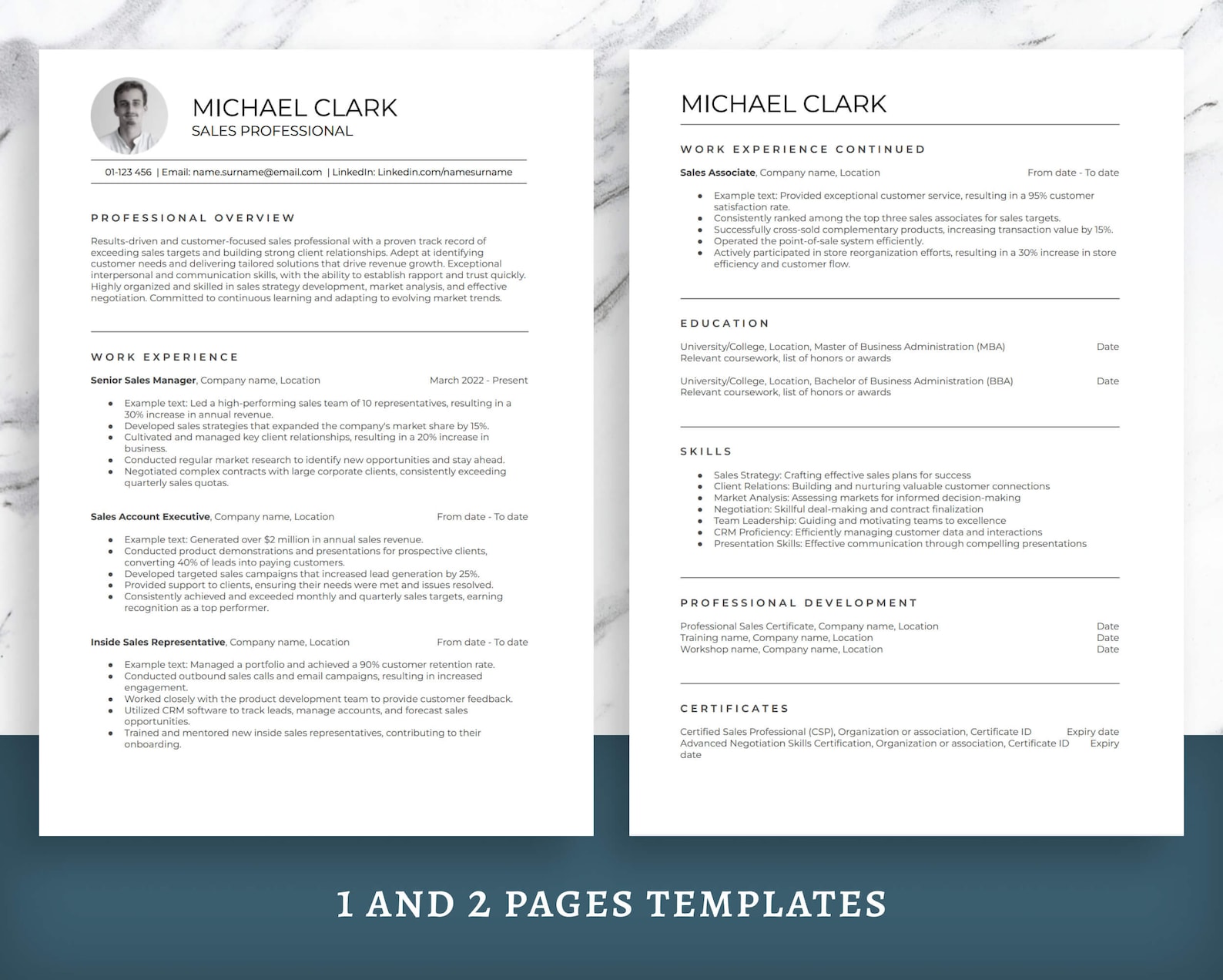 SALES Professional Resume Template With Example Text for Sales. Easy to ...